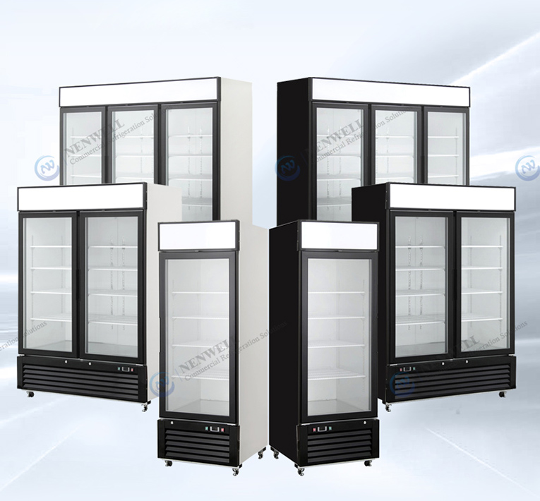Glass Door Merchandising Freezer Commercial Free Standing 2000L