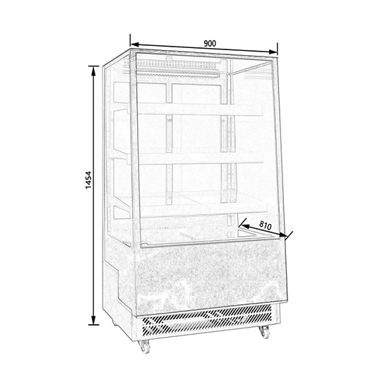 Floor Freestanding Rectangle Refrigerated Glass Display Case with Wheels